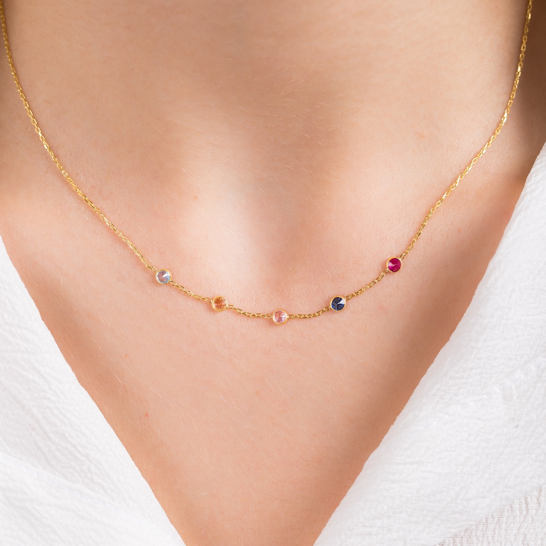 Family Birthstone Necklace: Personalized Sterling Silver Mothers ...