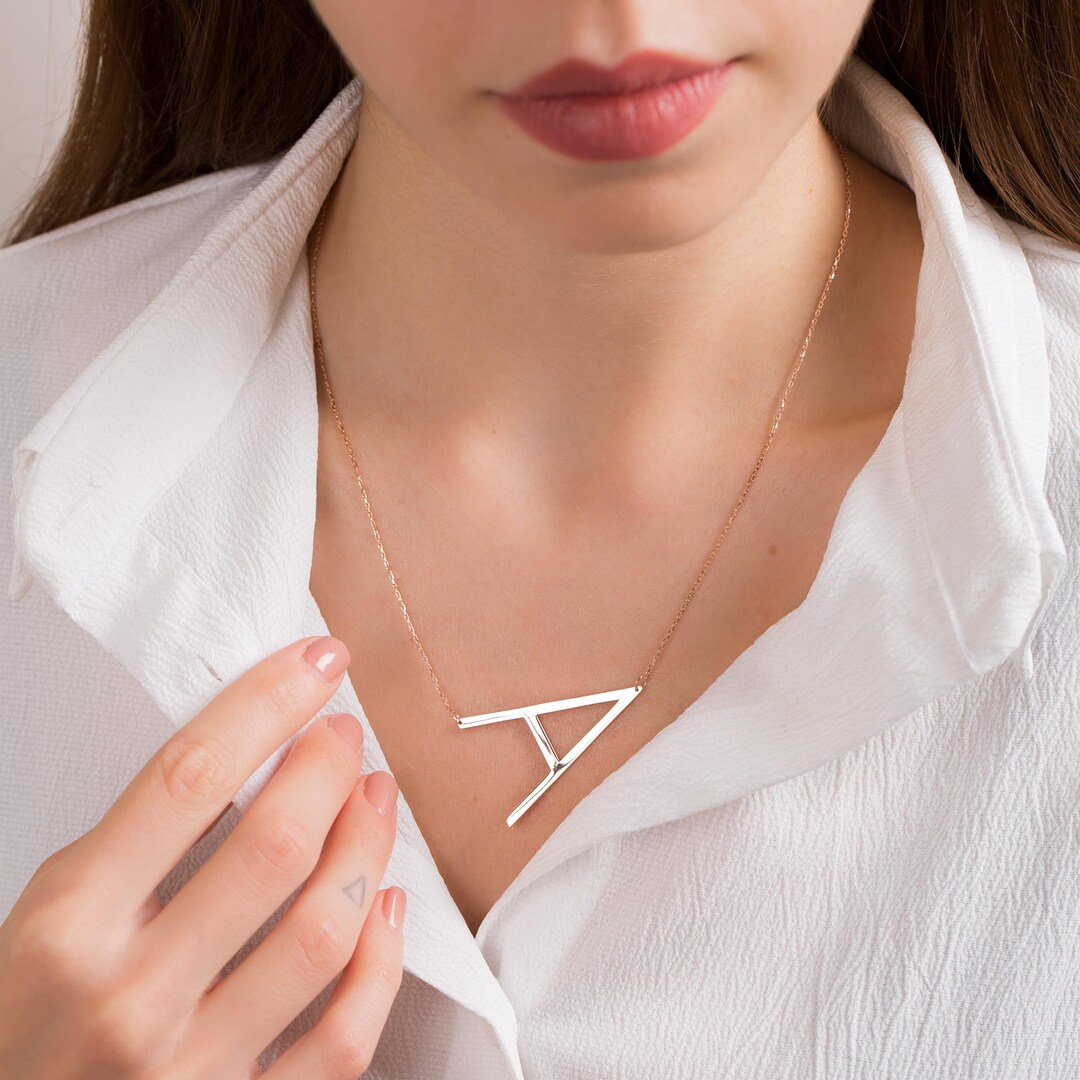 Alexis Necklace, Large Initial Sideways Necklace, Gold Initial Necklace ...