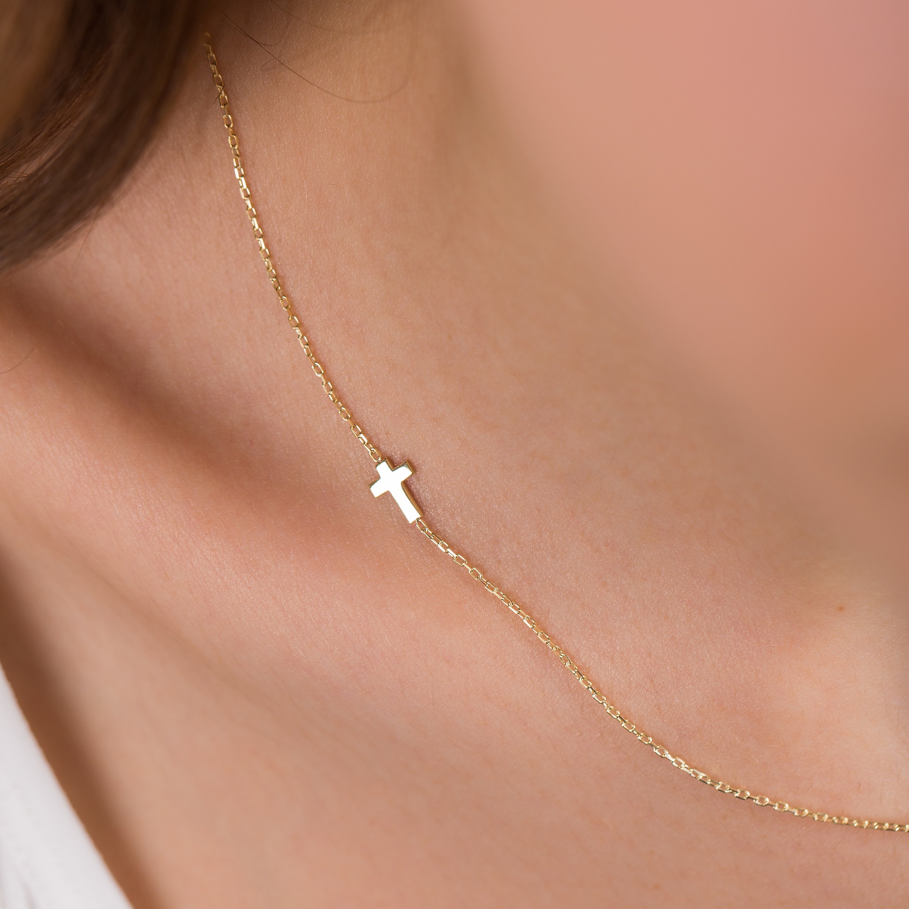 Cross Necklace 14K Gold Cross Necklace Sideway Cross - Etsy