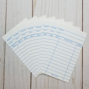 Set of 25 Library Book Cards With Optional Pockets, Date Due Cards, 3 ...