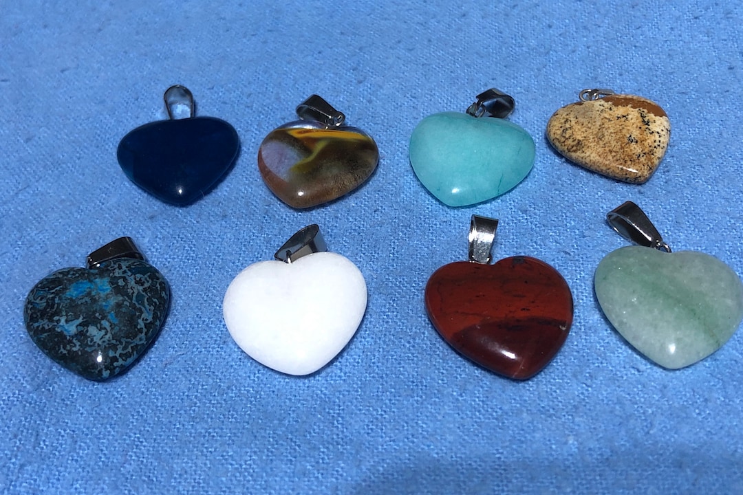 Gemstone 20mm Heart Pendant on 17in Cord, Blue Jade, Phantom Quartz ...