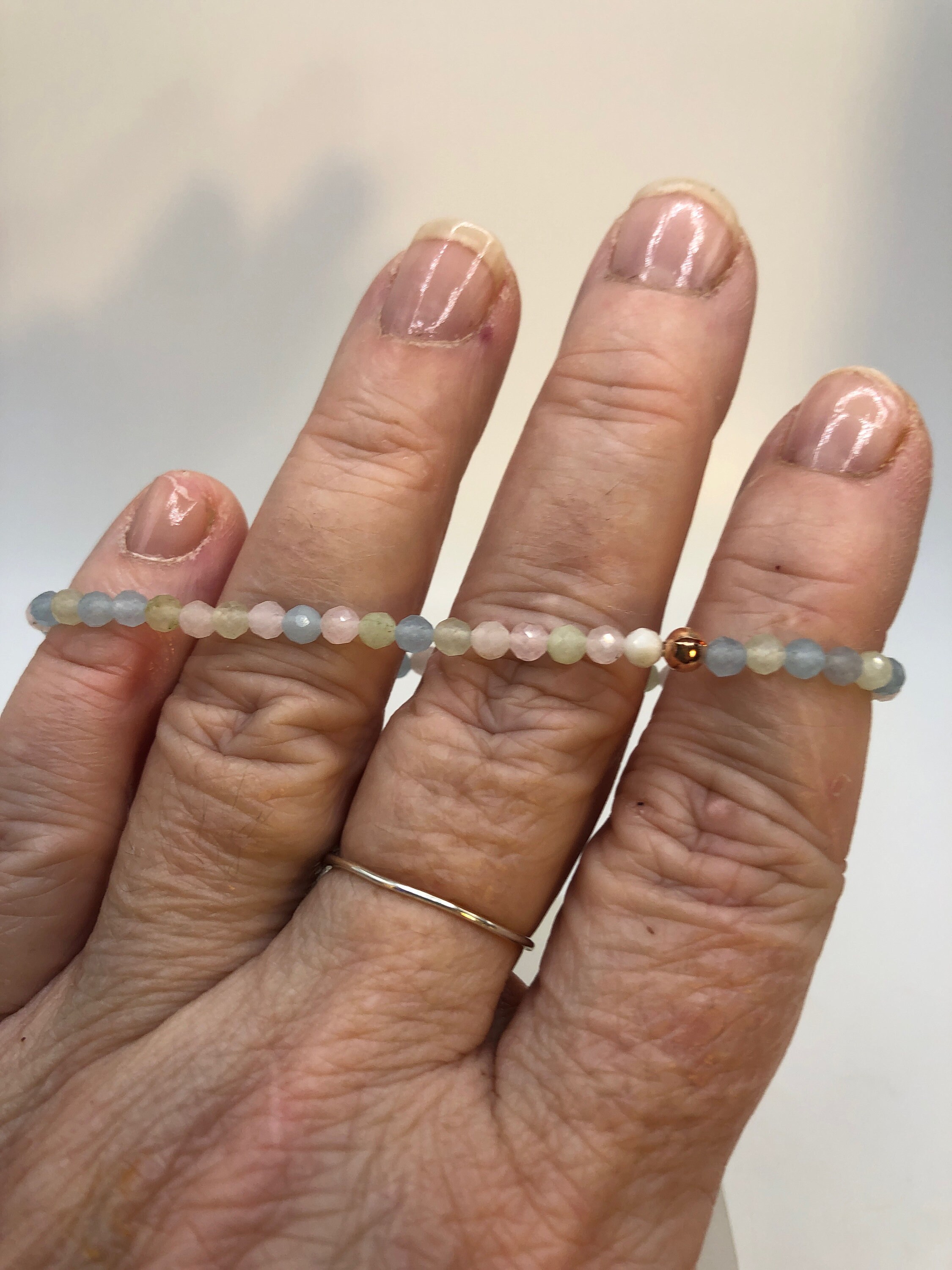 Morganite Bracelet: Micro-faceted Beryl, Heliodor, Aquamarine Stretch ...