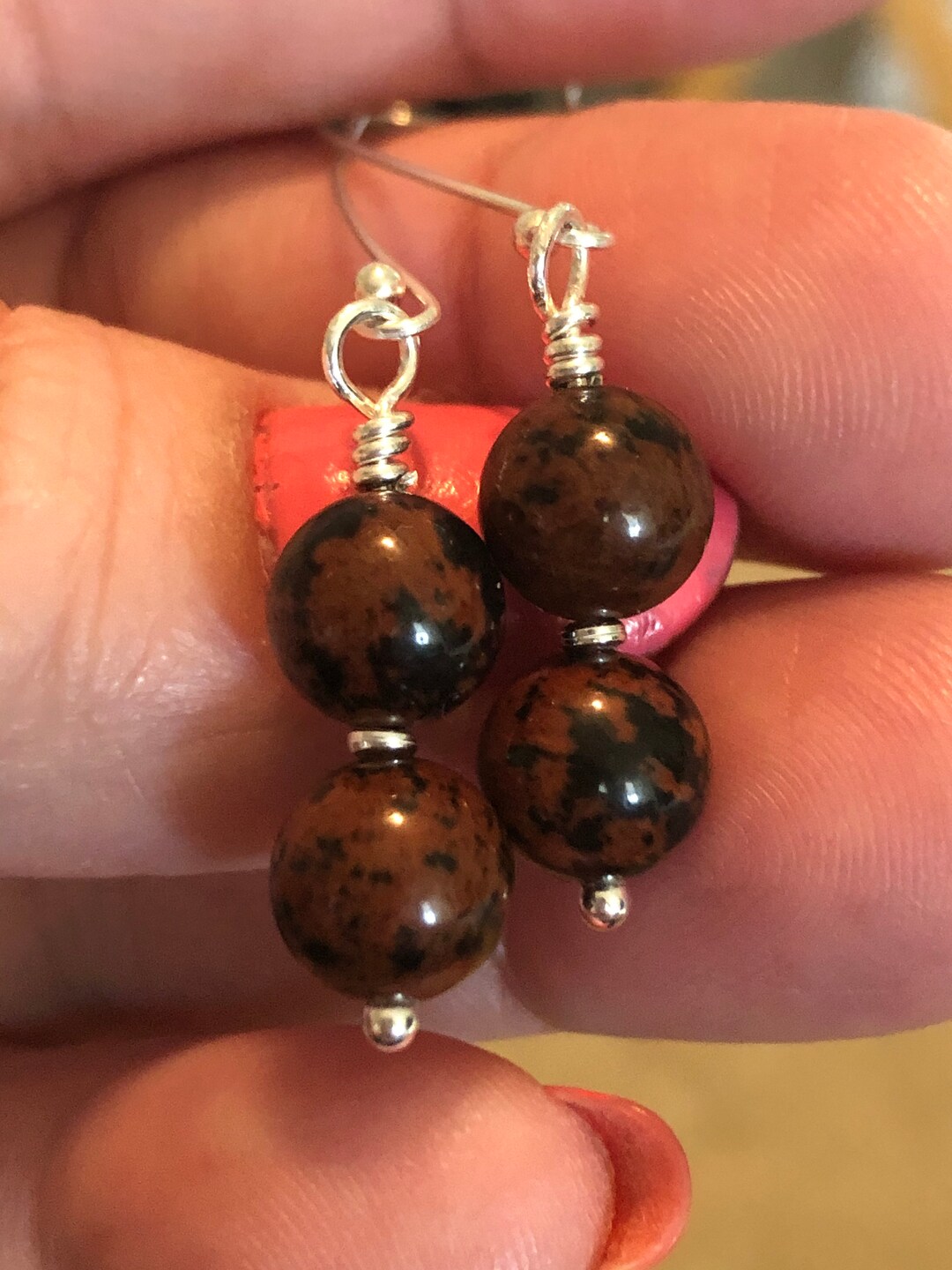 Mahogany Obsidian on Sterling 9.25 Silver Fish Hook Earring Wire ...