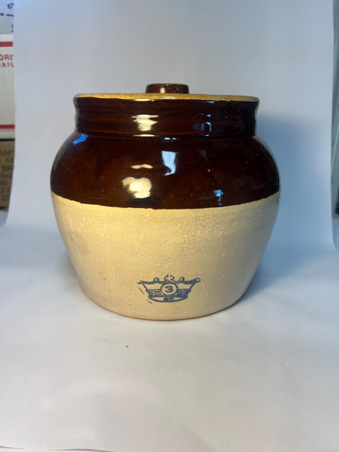 Antique Robinson Ransbottom Pottery Bean Pot /jug Blue Crown #3 Crock ...