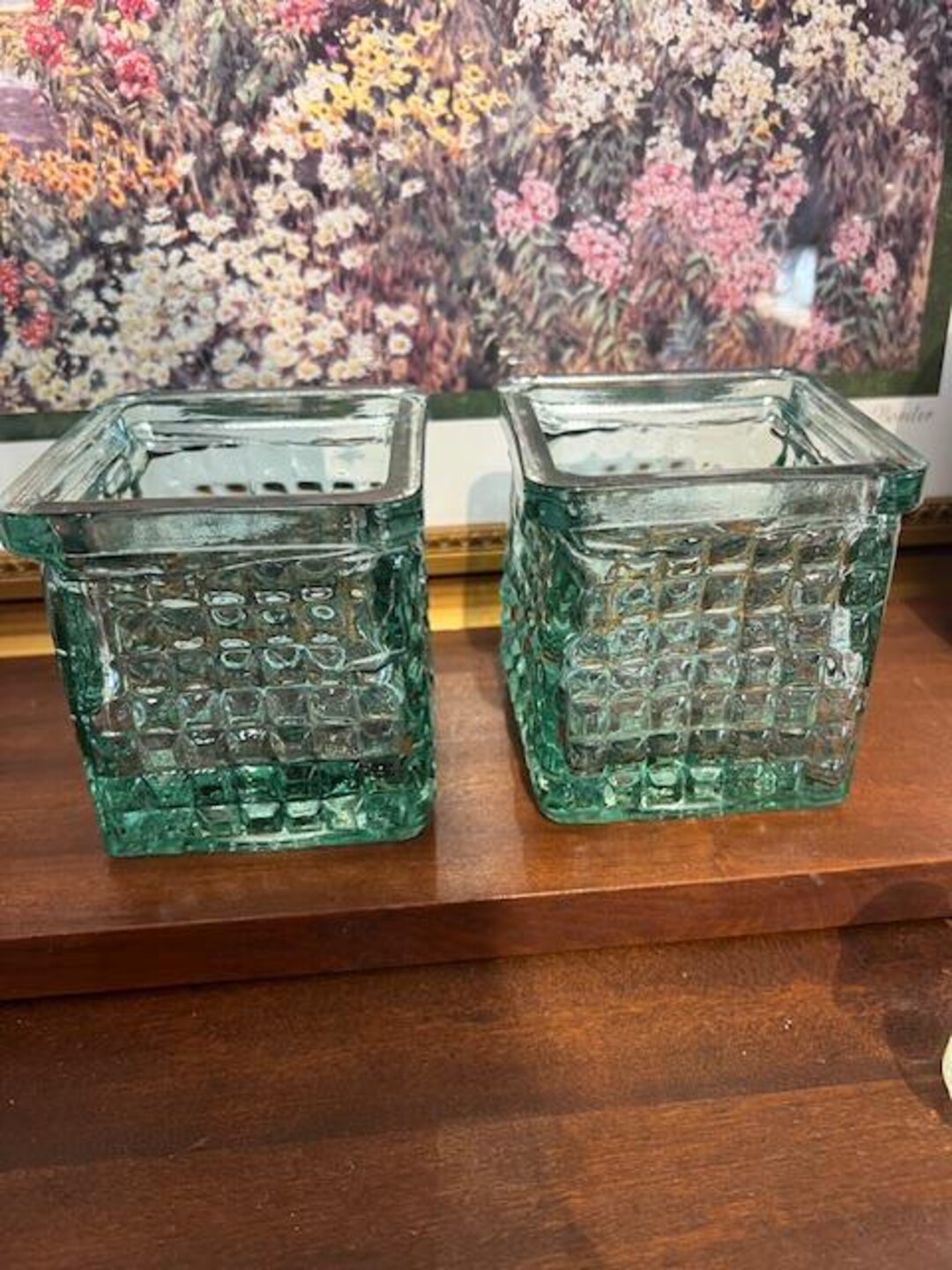 Green Square Green Glass Cube Candle Holders Set of 2 - Etsy