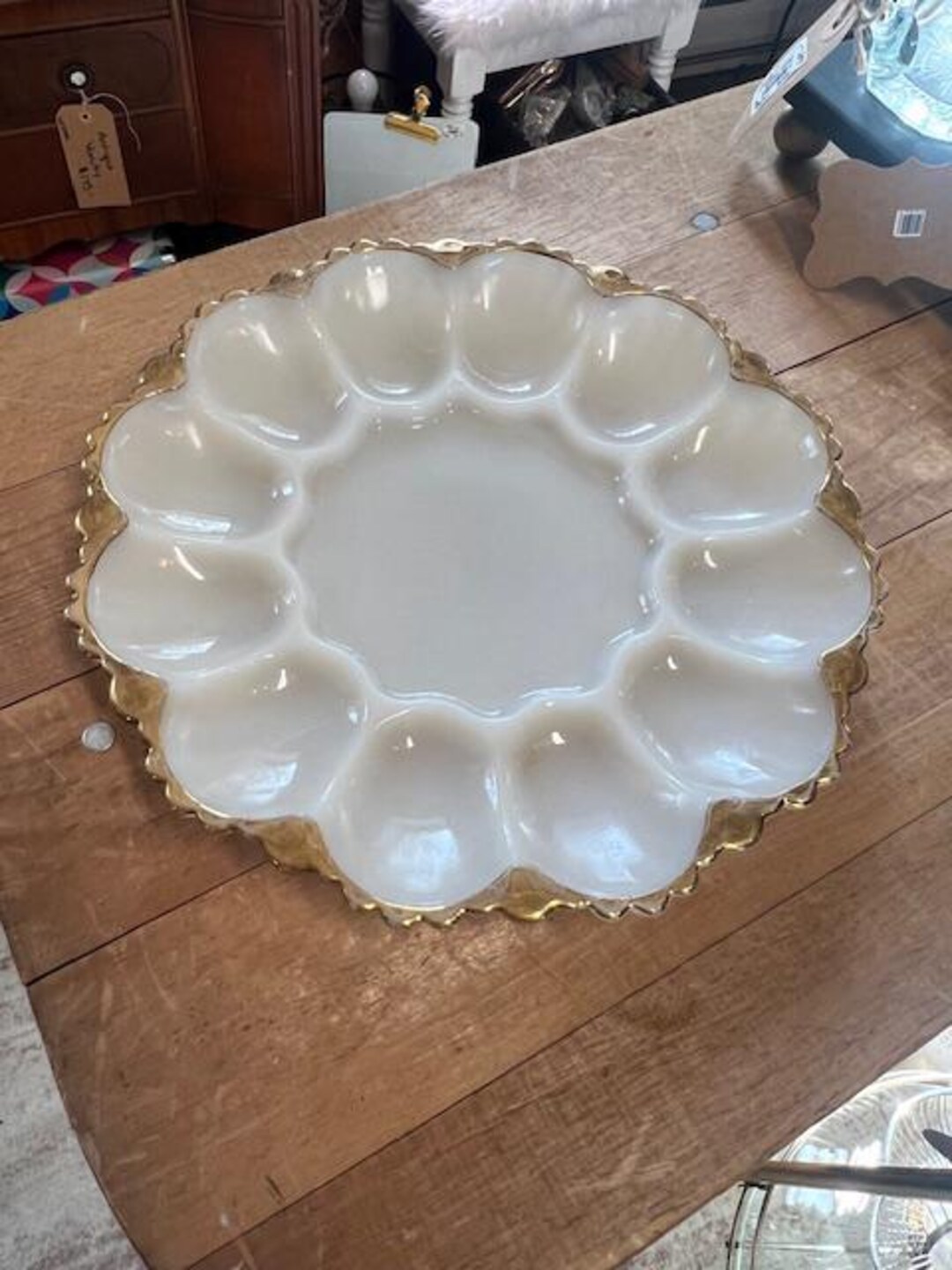 Vintage Anchor Hocking White Milk Glass Deviled Egg Plate Platter 10" W/ 24k Gold Trim. - Etsy