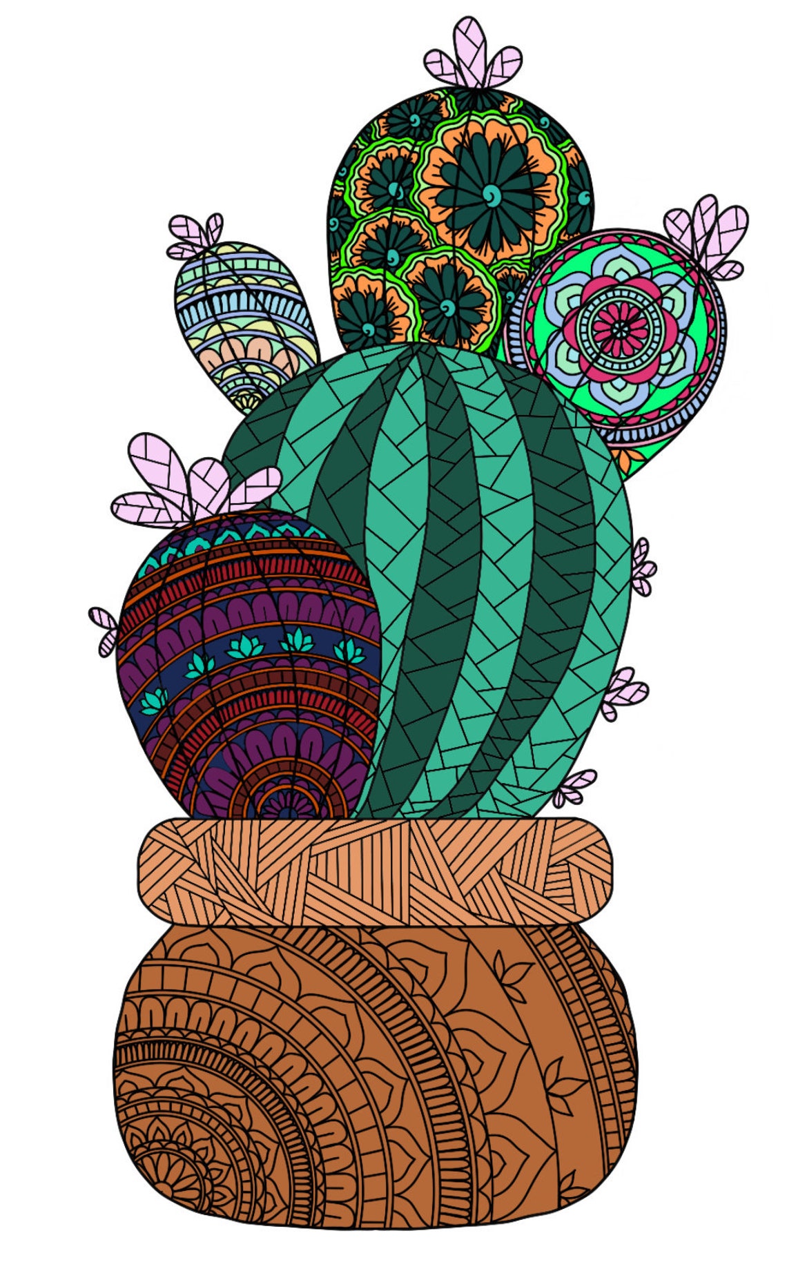 Colourful Cactus Mandala Art Printable, Cactus Mandala, Colourful ...