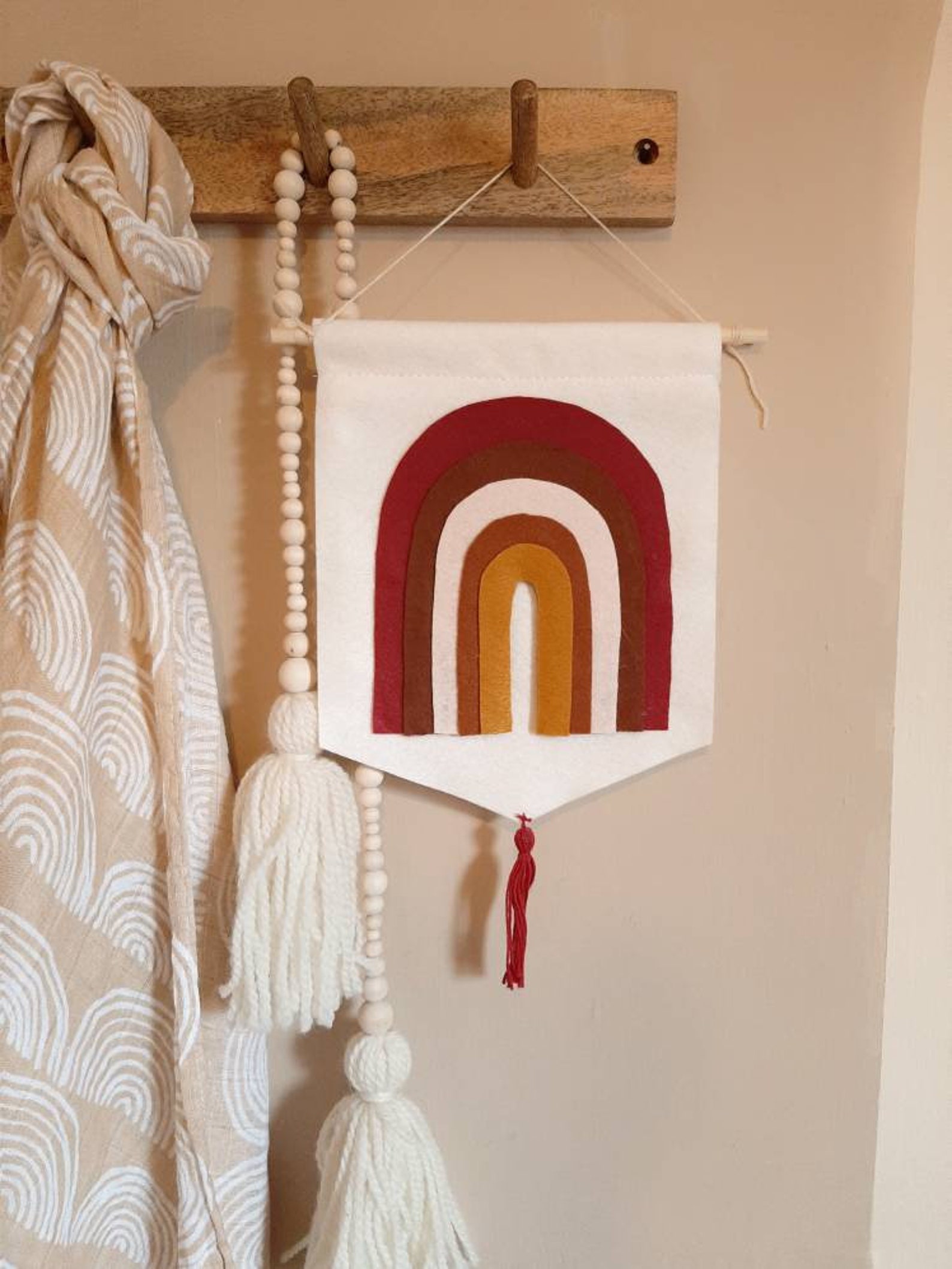 Handmade felt rainbow banner Boho Rainbow natural muted | Etsy