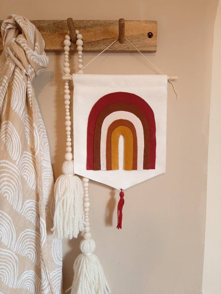 Handmade felt rainbow banner Boho Rainbow natural muted | Etsy