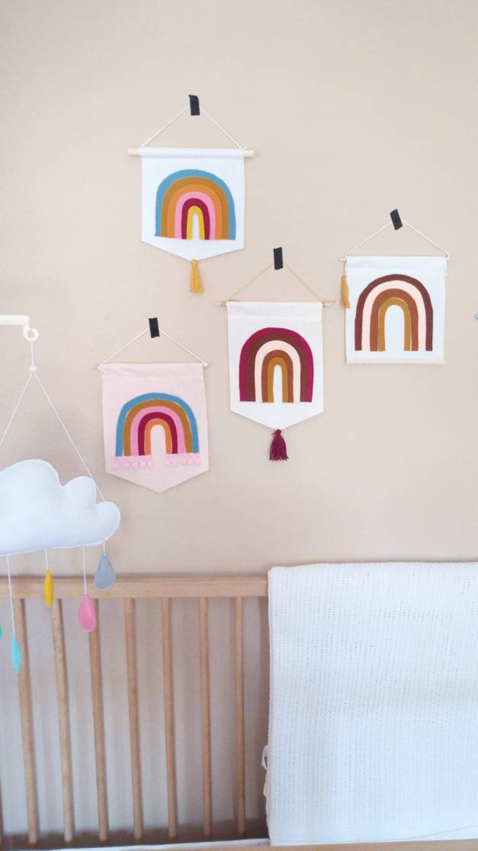 Handmade felt rainbow banner Boho Rainbow natural muted | Etsy