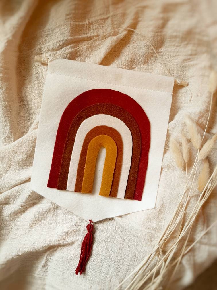 Handmade felt rainbow banner Boho Rainbow natural muted | Etsy