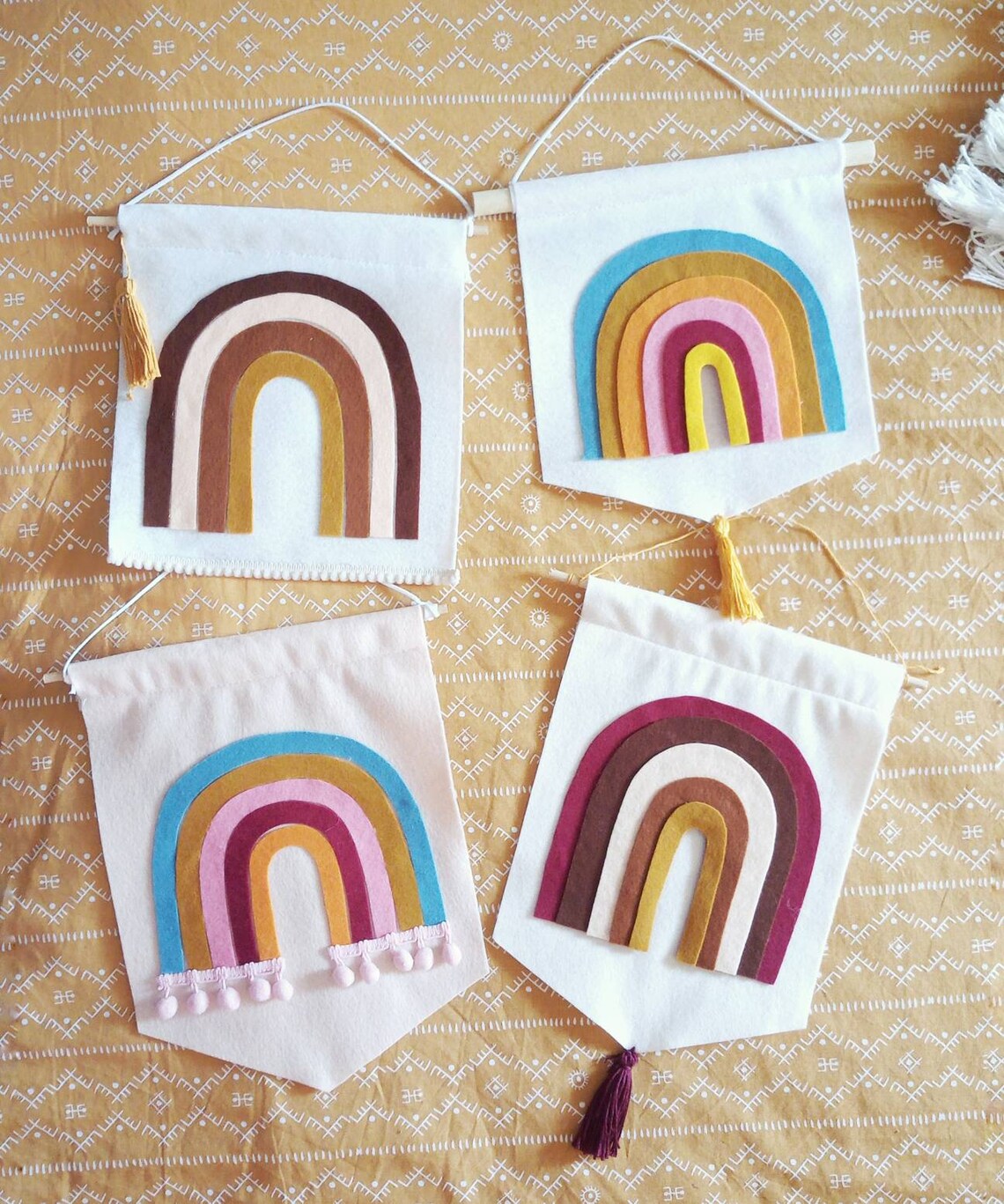 Handmade felt rainbow banner Boho Rainbow natural muted | Etsy