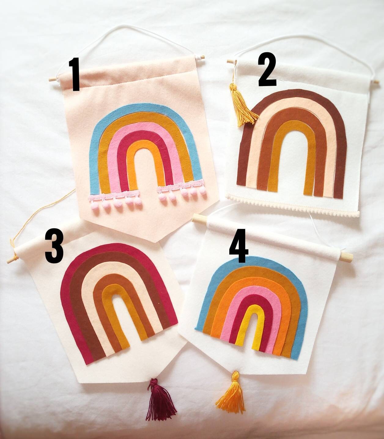 Handmade felt rainbow banner Boho Rainbow natural muted | Etsy