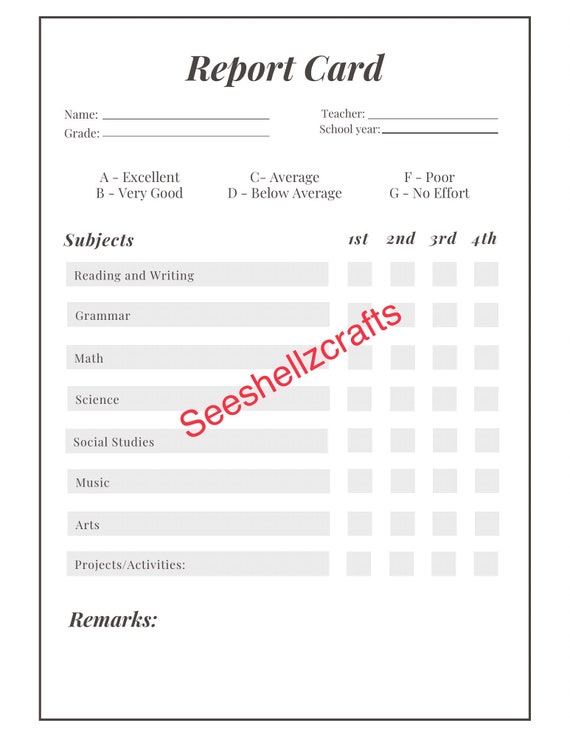 Bad Grades Report Card F