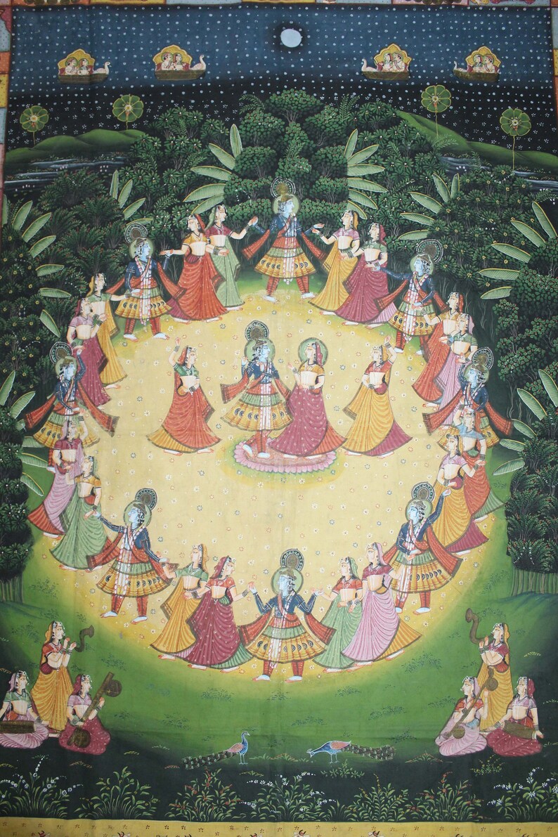 Pichwai Painting Maha Raas Leela Indian Art Hand Painted on Cloth. - Etsy
