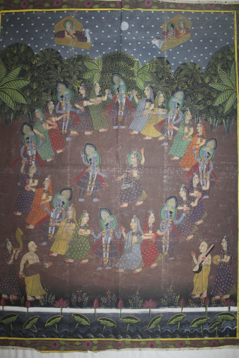 Pichwai Painting Maha Raas Leela Indian Art Hand Painted on Cloth. - Etsy