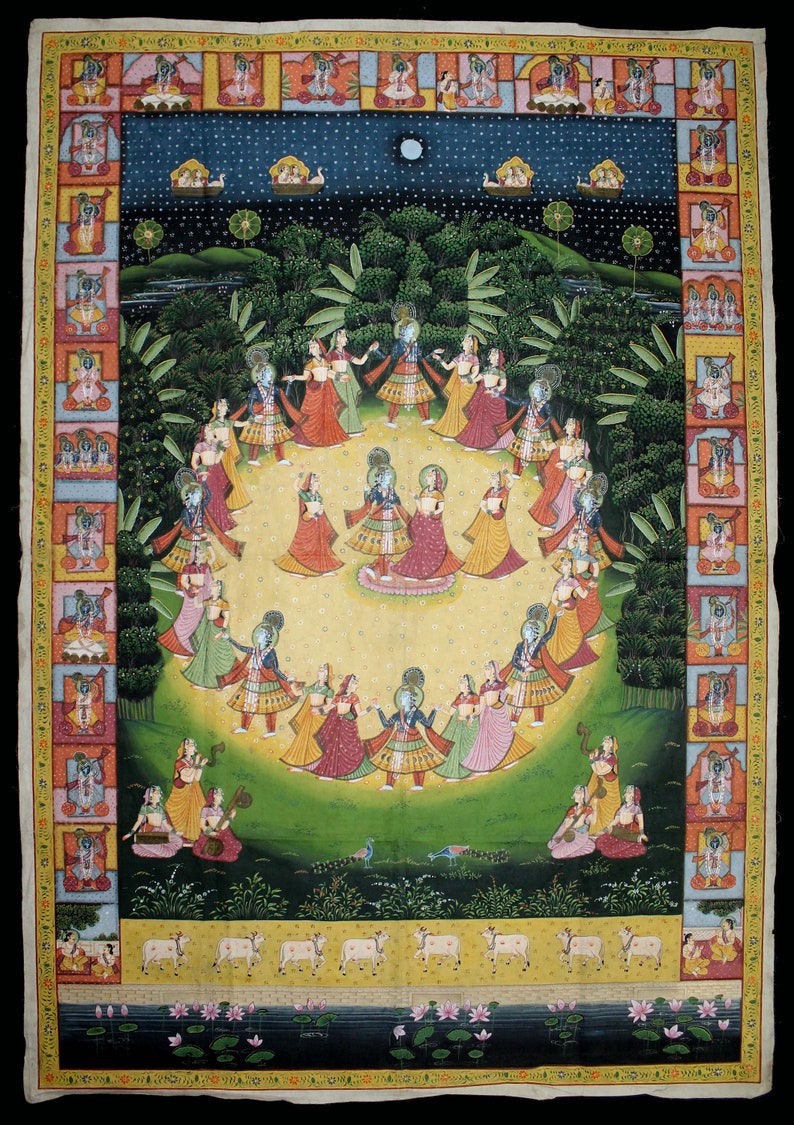 Pichwai Painting Maha Raas Leela Indian Art Hand Painted on Cloth. - Etsy