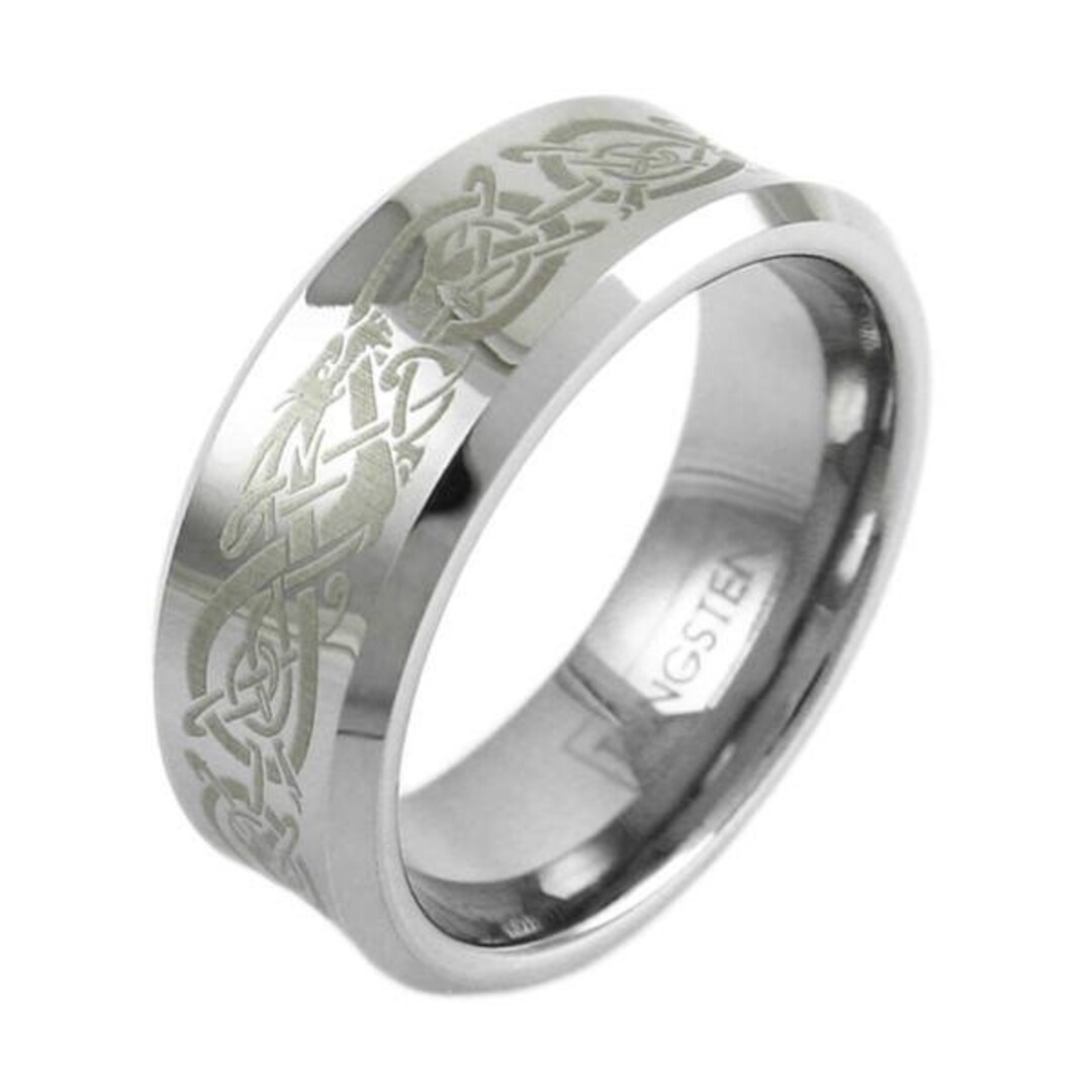 Men's Silver Tone Concave Tungsten Ring Celtic Dragon Casual ...