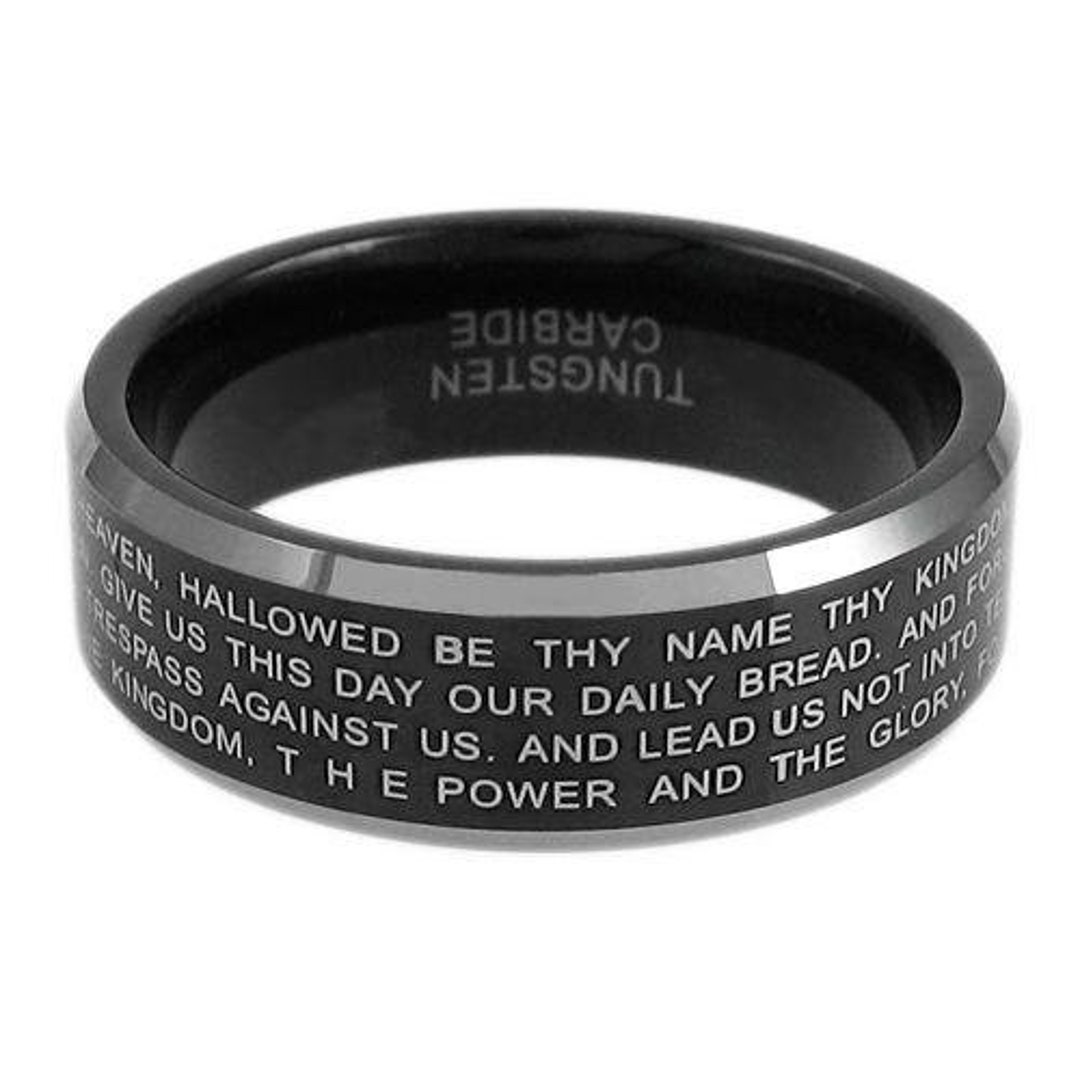 Black Tungsten Christian Themed Ring With Laser Engraved "lord's Prayer ...