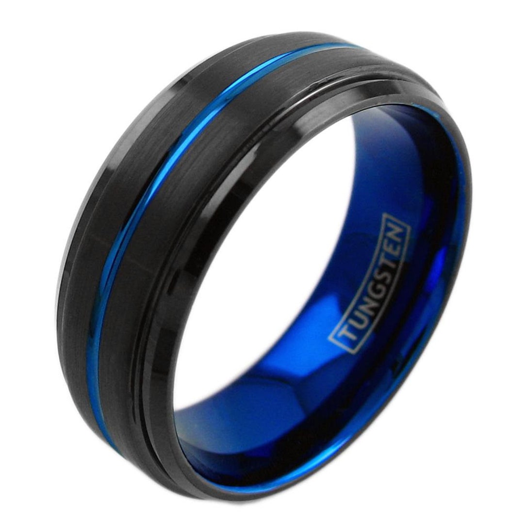 Black Tungsten Ring With Cobalt Blue Casual Anniversary Wedding ...