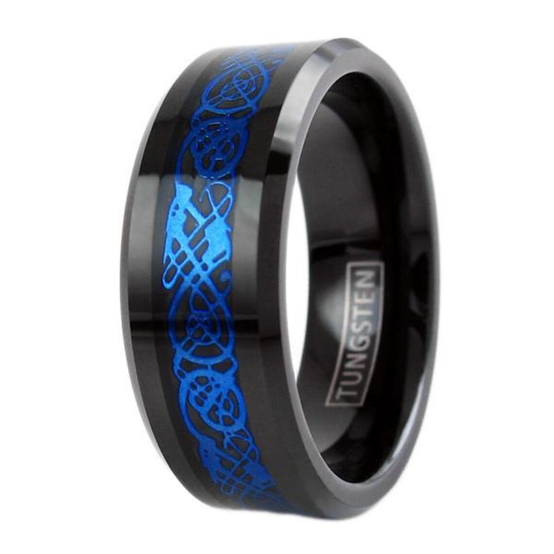 Black Tungsten Ring with Stunning Blue Celtic Dragon Inlay | Etsy