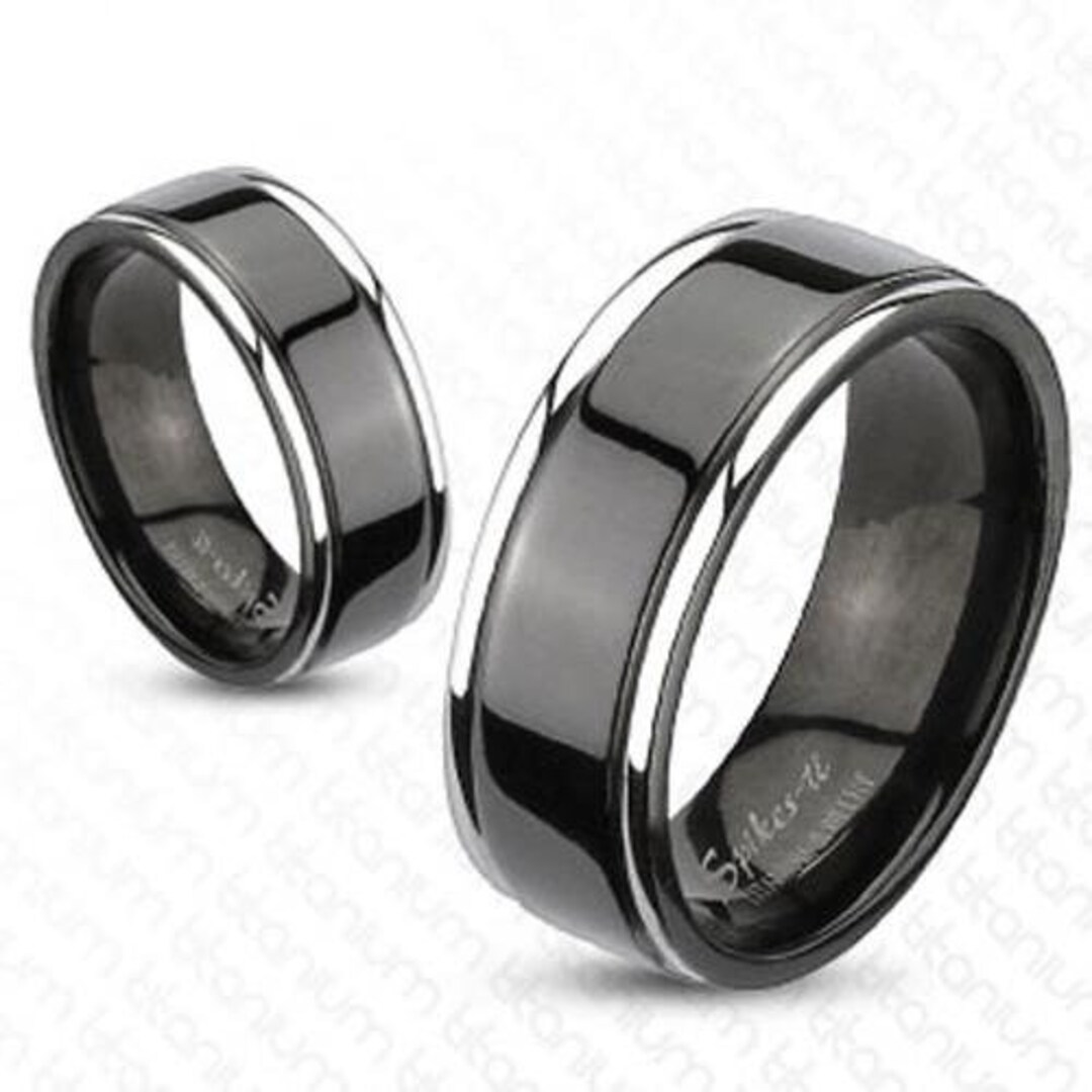 Two-tone Black Titanium Ring With Black Band Between Thin Grooved ...