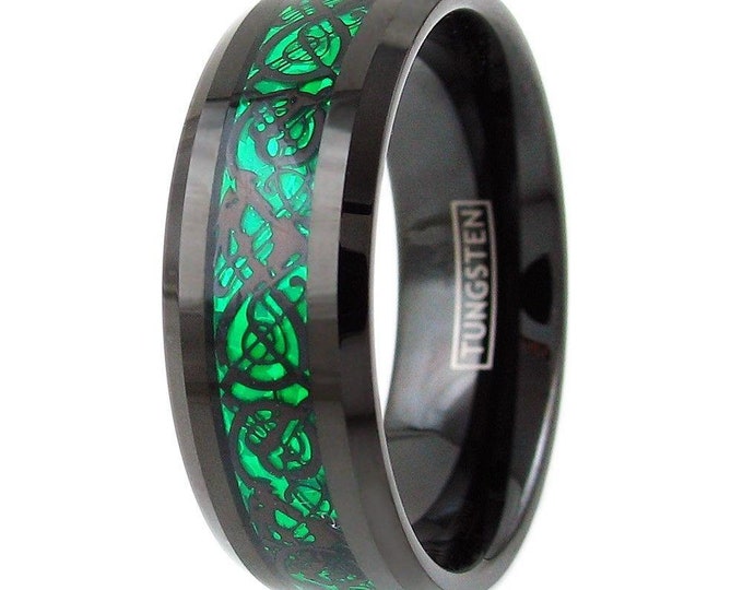 Black Celtic & Green Inlay Tungsten Personalized Custom Engraved Men's ...