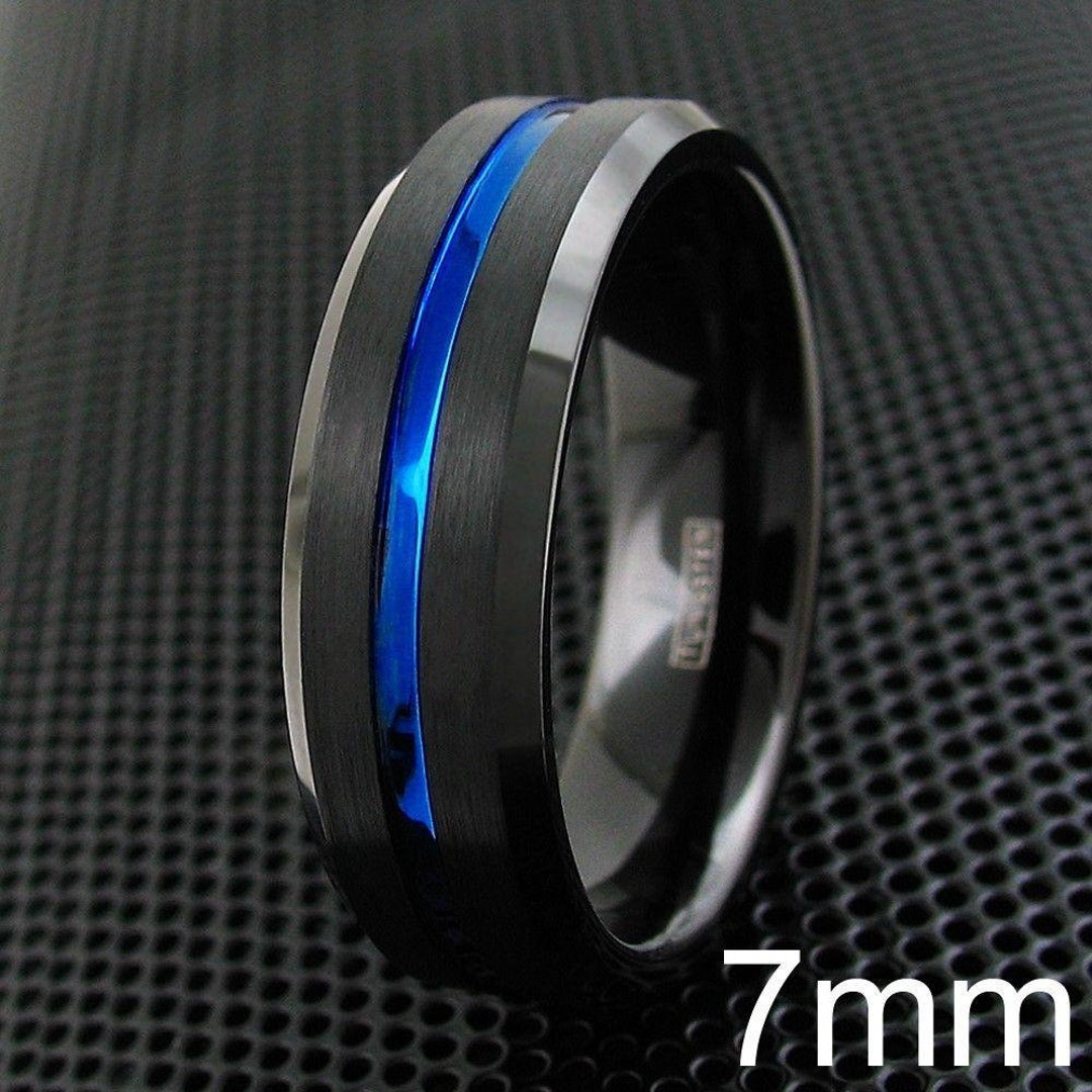 Black Thin Blue Line Inlay Stripe and Beveled Edges Casual Anniversary ...
