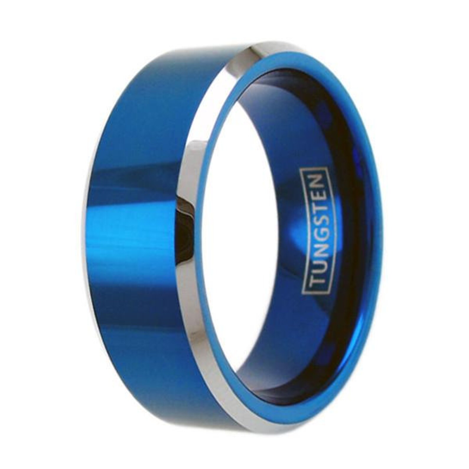 Men's Polished Cobalt Blue Tungsten Ring With Brilliant - Etsy