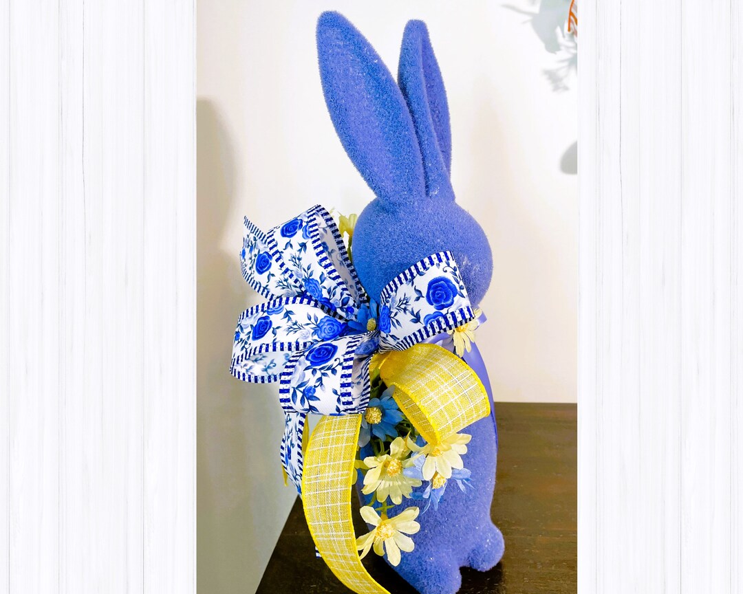 16 Flocked Easter Bunny, Flocked Bunny Decor, Easter Bunny Centerpiece ...