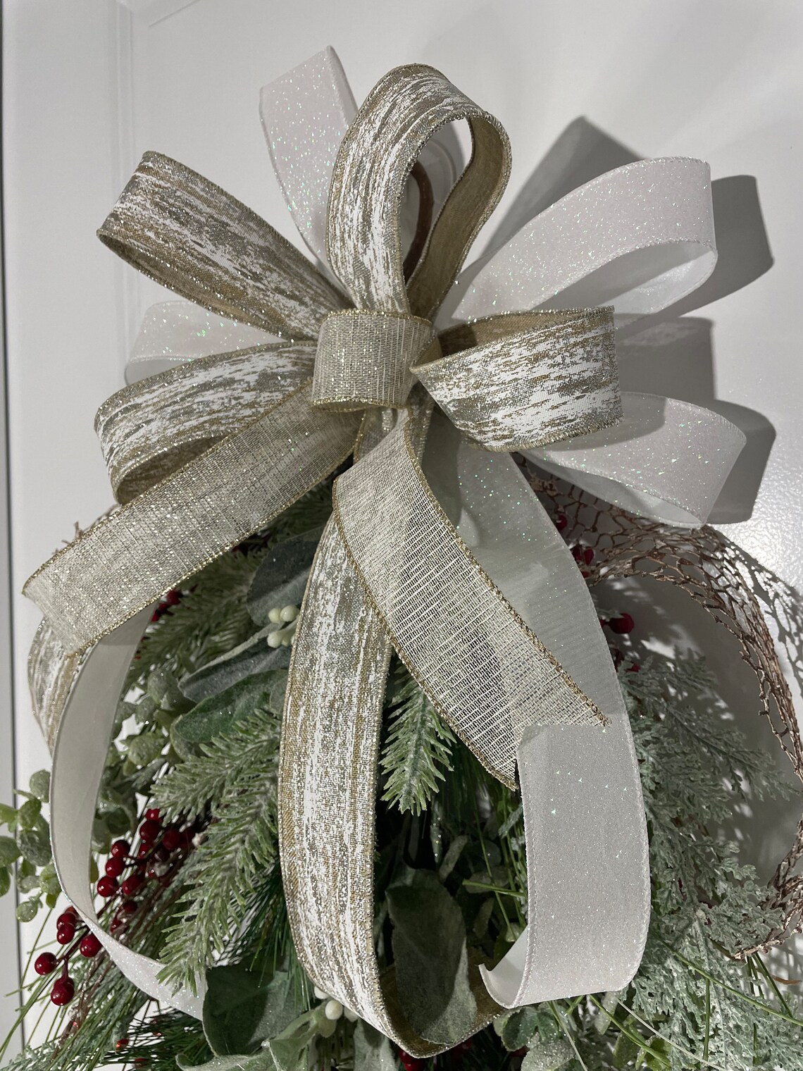 One Wreath Two Bows for Winter Greenery Swag. Christmas - Etsy