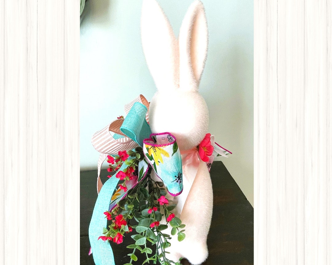16 Flocked Easter Bunny, Flocked Bunny Decor, Easter Bunny Centerpiece ...