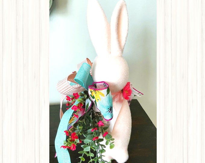 16" Flocked Easter Bunny, Flocked Bunny Decor, Easter Bunny Centerpiece ...
