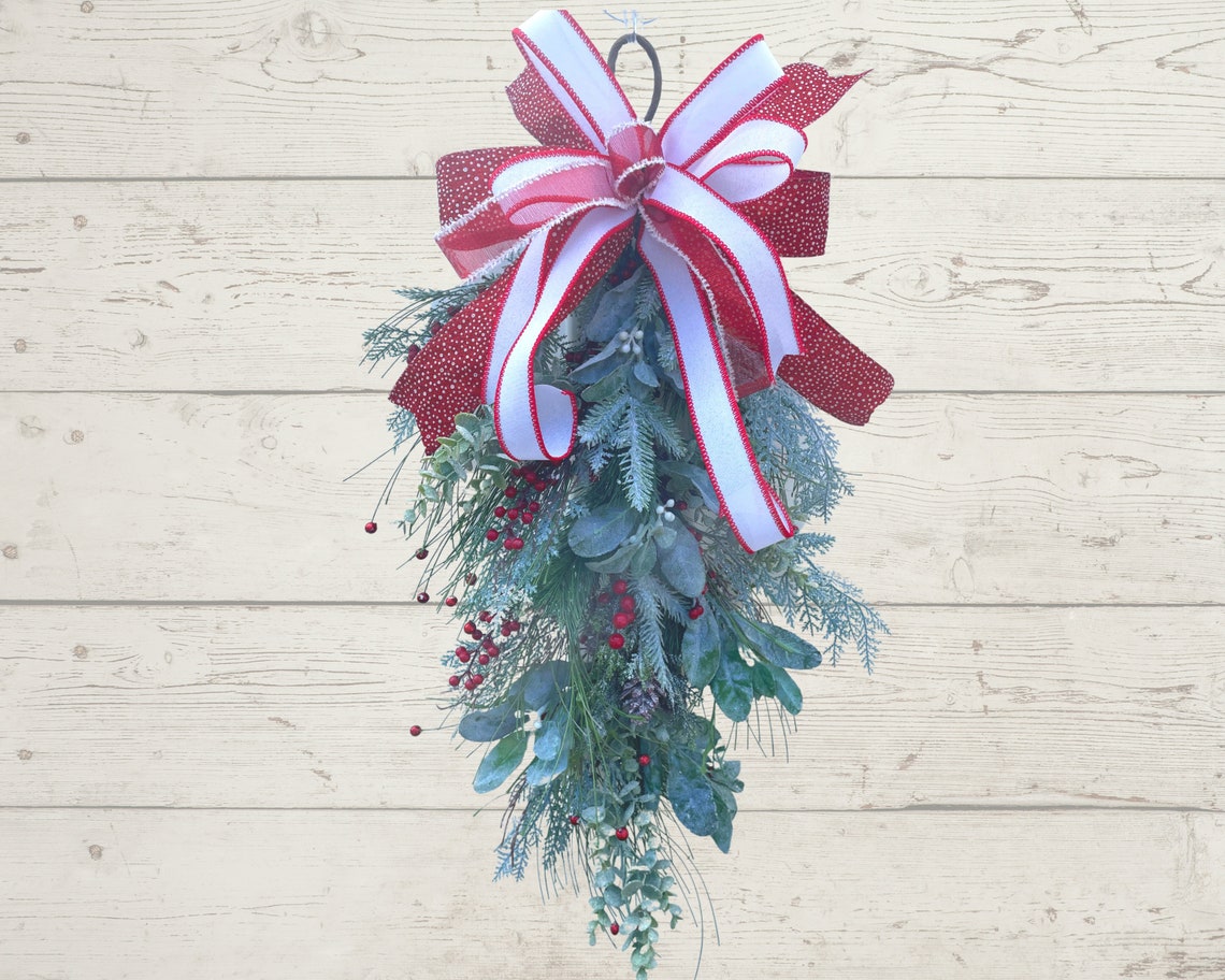 One Wreath Two Bows for Winter Greenery Swag. Christmas - Etsy