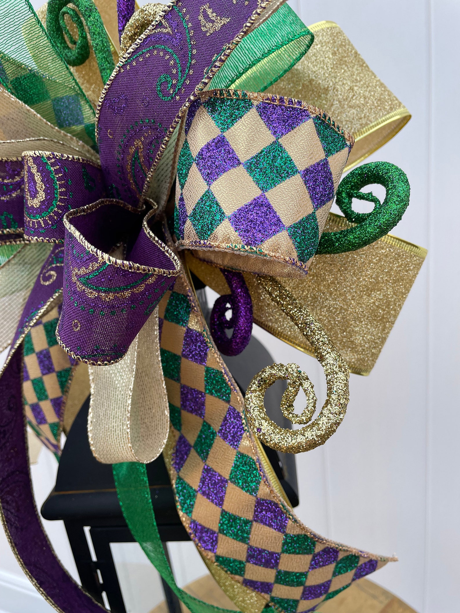 Mardi Gras Lantern Bow Mardi Gras Ribbon Bow Mardi Gras Bow - Etsy