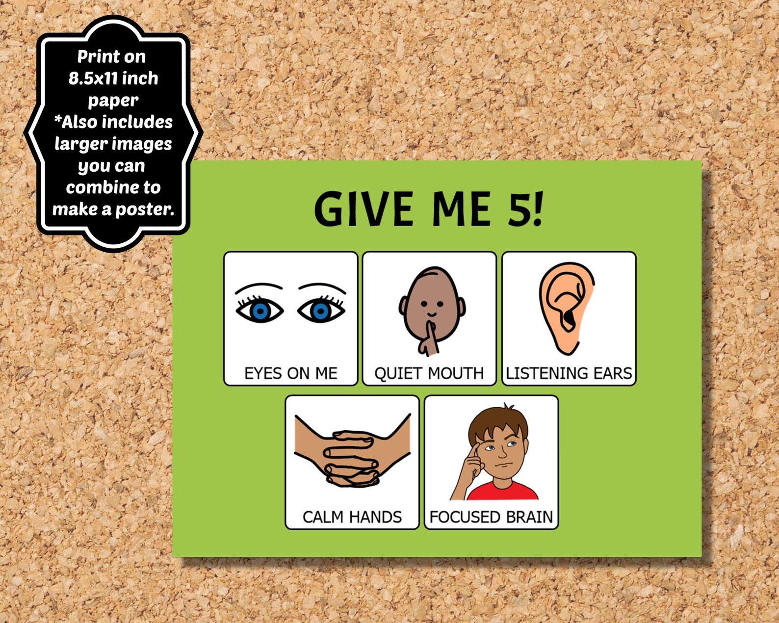 Give Me 5 Printable Classroom Visual Attention Visual | Etsy