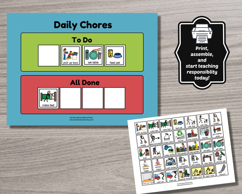 Daily Chore Chart Childrens Chores Visual Chore Chart | Etsy
