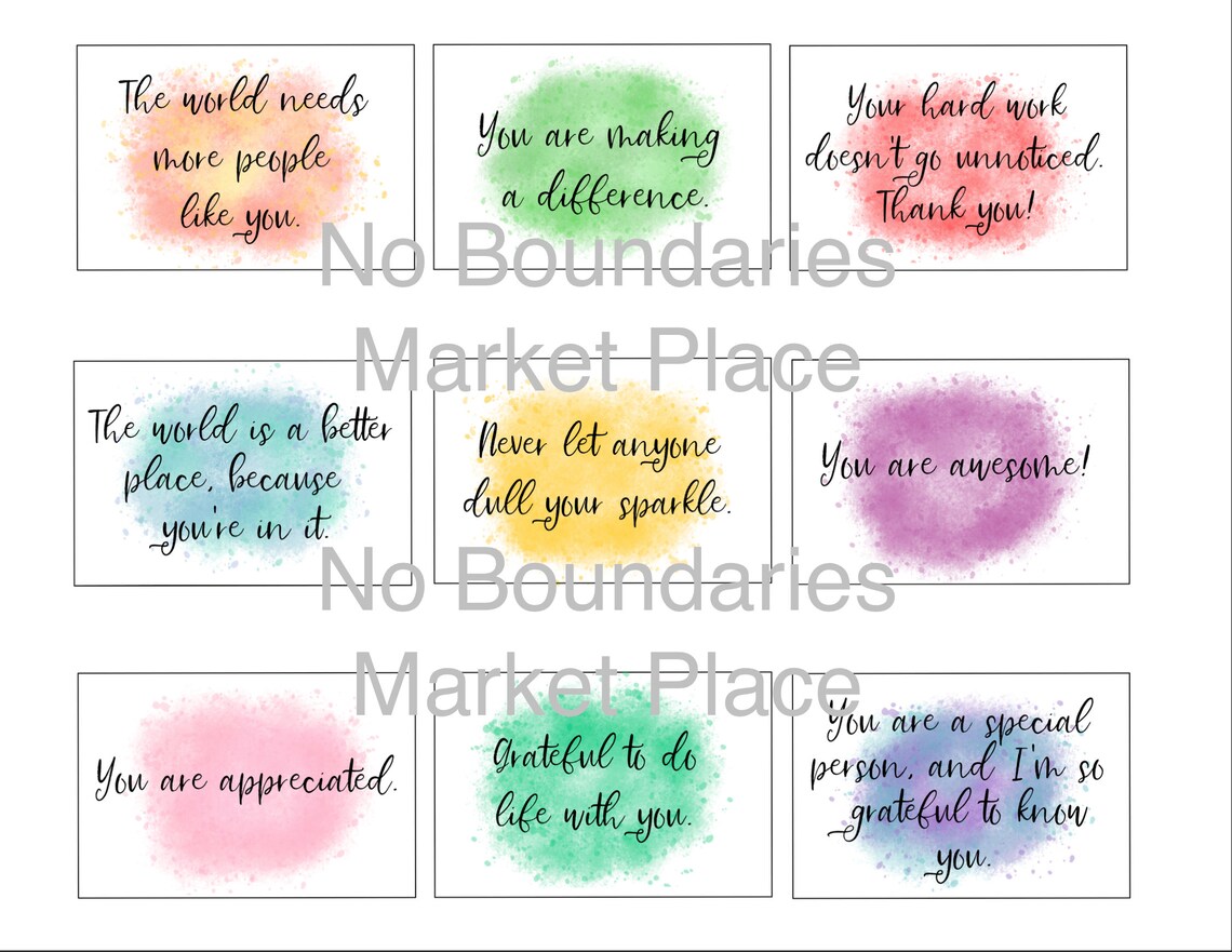 Notes of Encouragement, Printable Notes, 18 Notes, Watercolor Notes ...