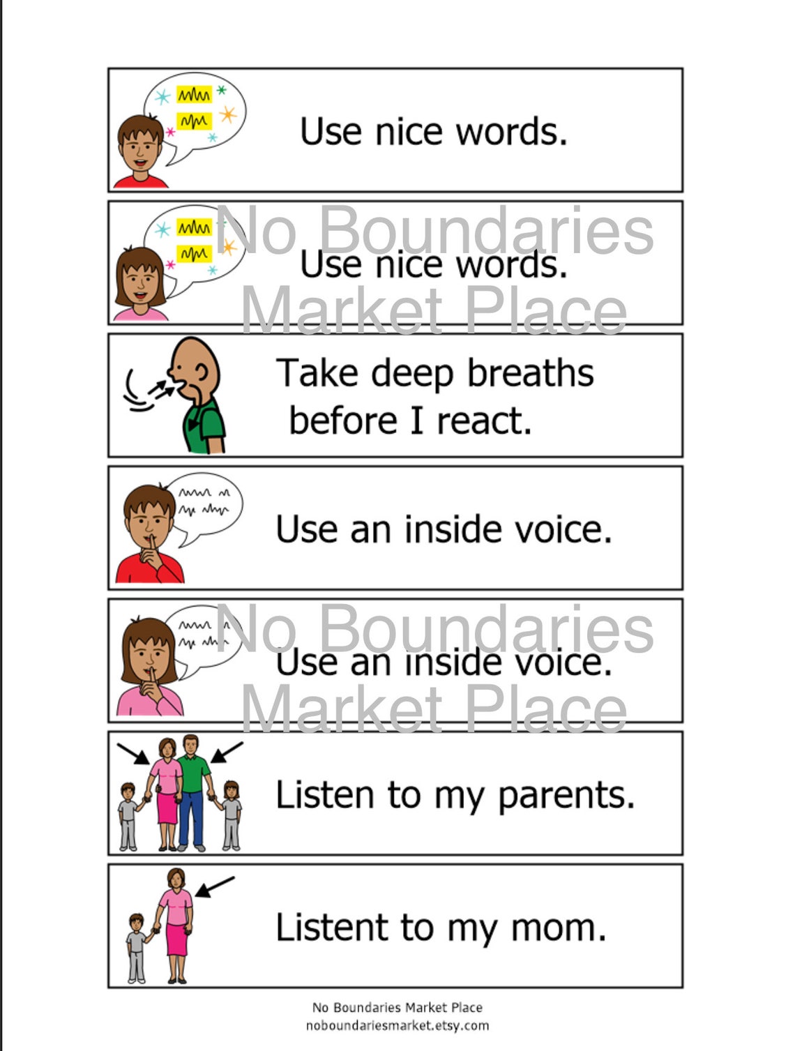 Family Rules Chart Family Rules Visual Support Family Rules | Etsy