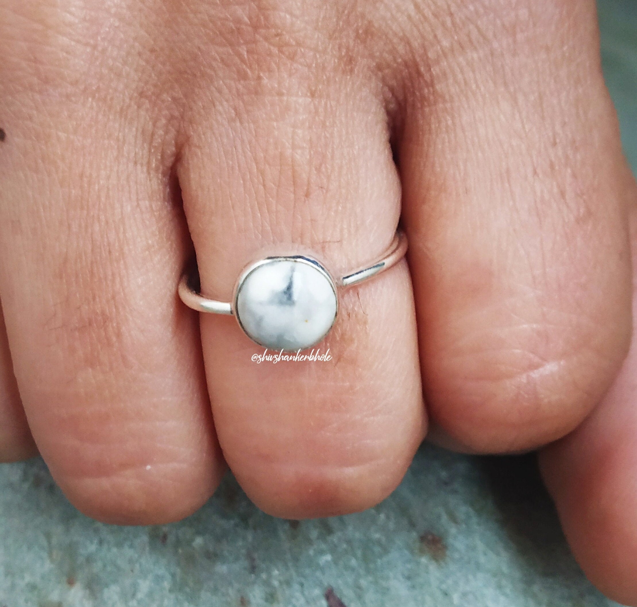 Tiny Howlite Ring Small Stone ring 92.5% silver ring White | Etsy