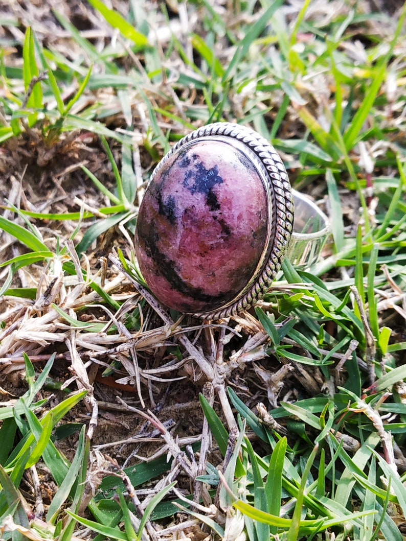 Rhodonite ring 92.5% silver ring Pale pink stone ring | Etsy