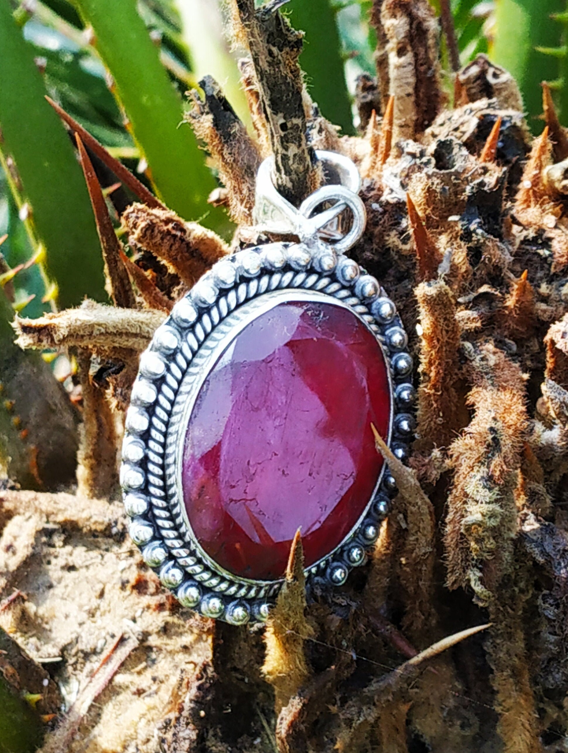 Ruby pendant 925% Sterling silver pendant Statement pendant | Etsy