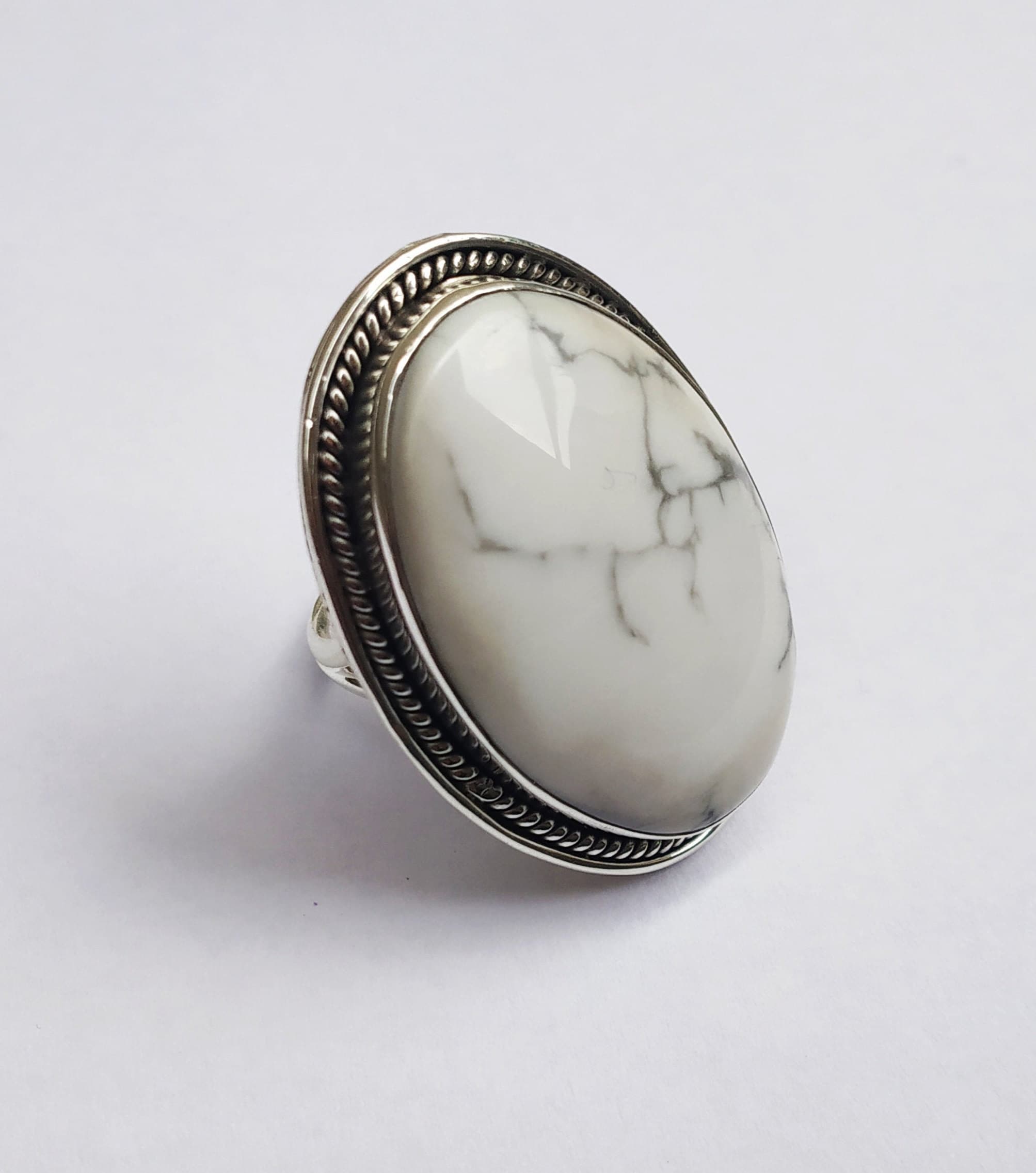 White Howlite Ring 925 Silver Ring White Buffalo Ring | Etsy