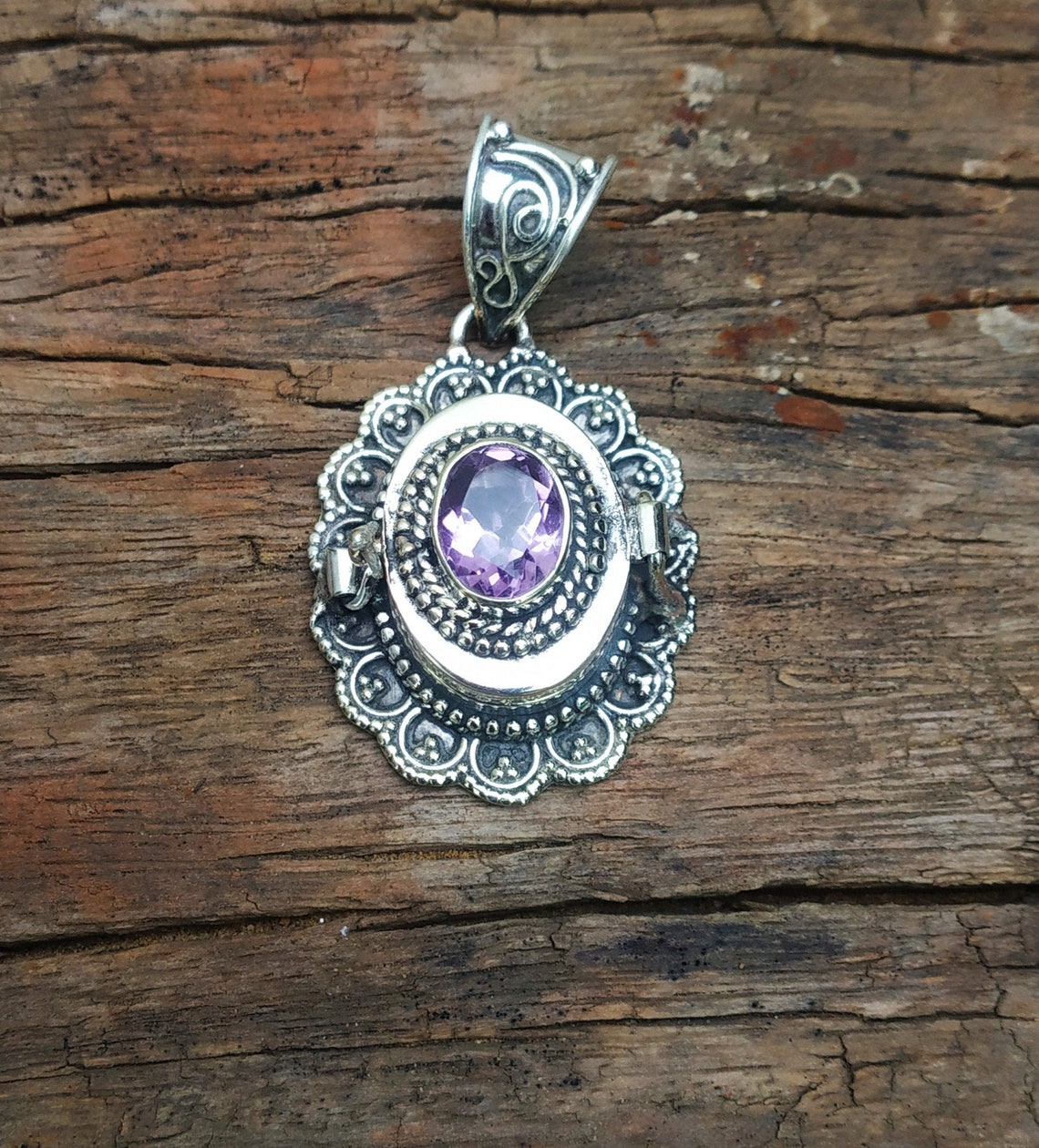 Amethyst Poison Box Pendant 92.5% Silver Poison Box Purple | Etsy
