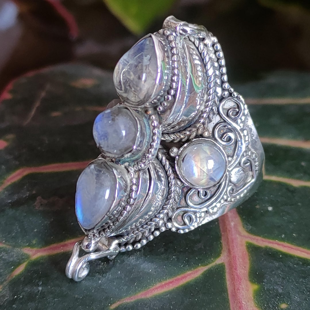 Sterling Silver Moonstone Poison Ring, Artisan Medicine Box Ring - Etsy