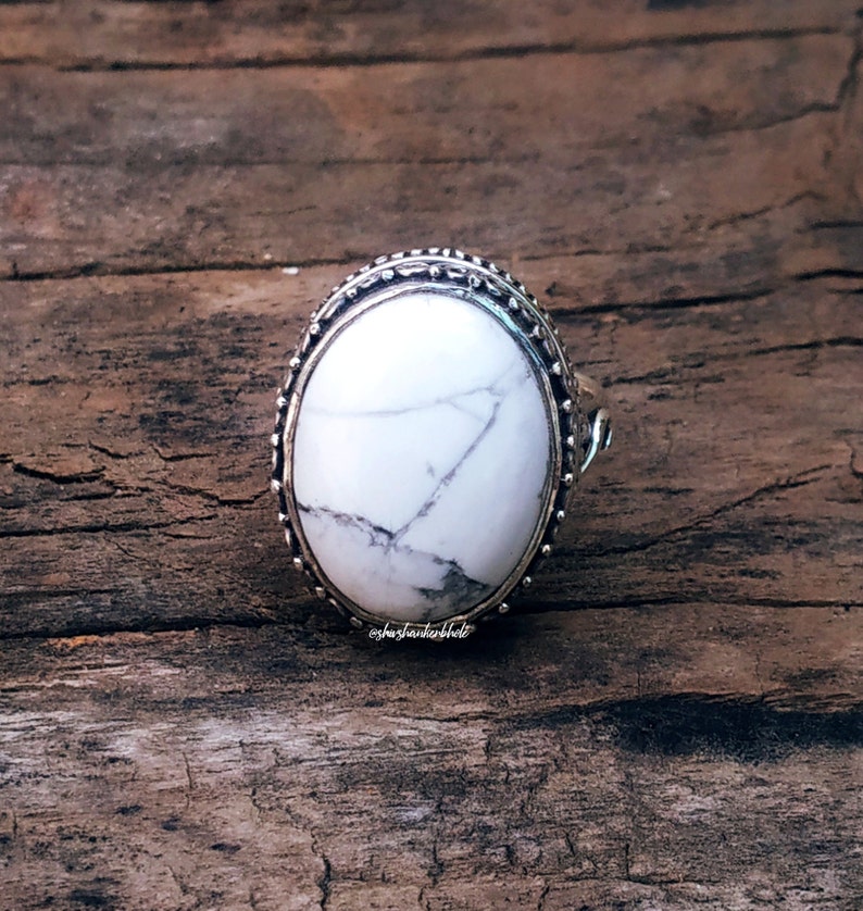 Howlite Ring 92.5% Silver Ring 15x20 Mm Big Oval Stone Ring - Etsy