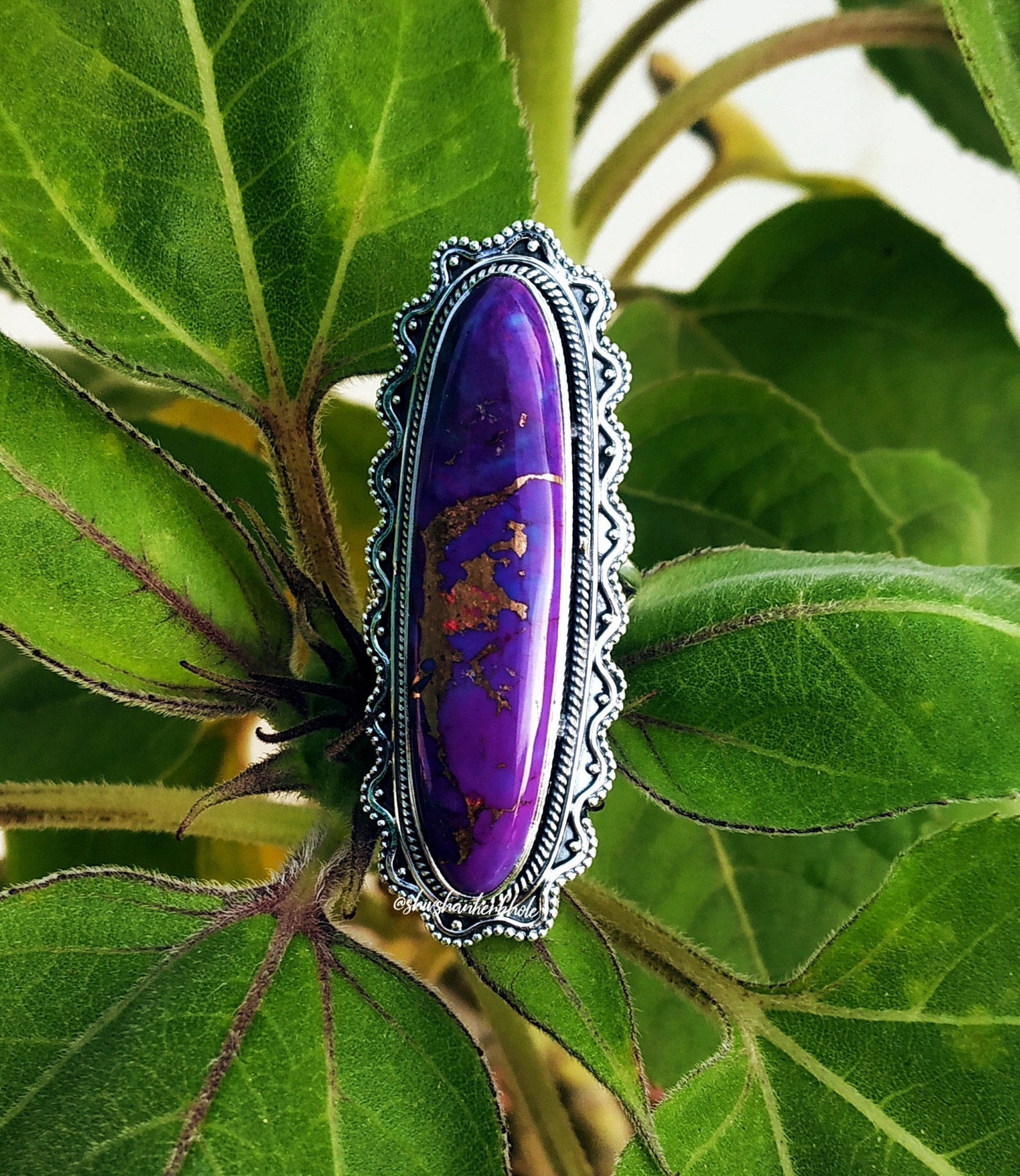 Purple Turquoise Ring 92.5% Silver Ring Long Turquoise Ring - Etsy