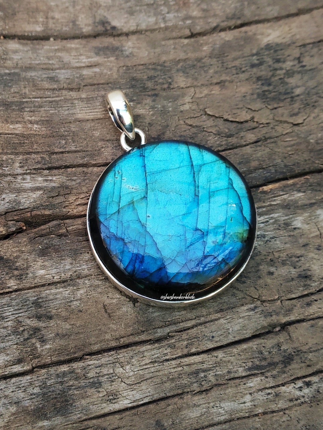 Labradorite Pendant, 30mm Big Stone Pendant, 92.5% Silver Pendant, Blue ...