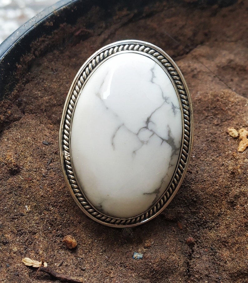 White Howlite Ring 925 Silver Ring White Buffalo Ring - Etsy