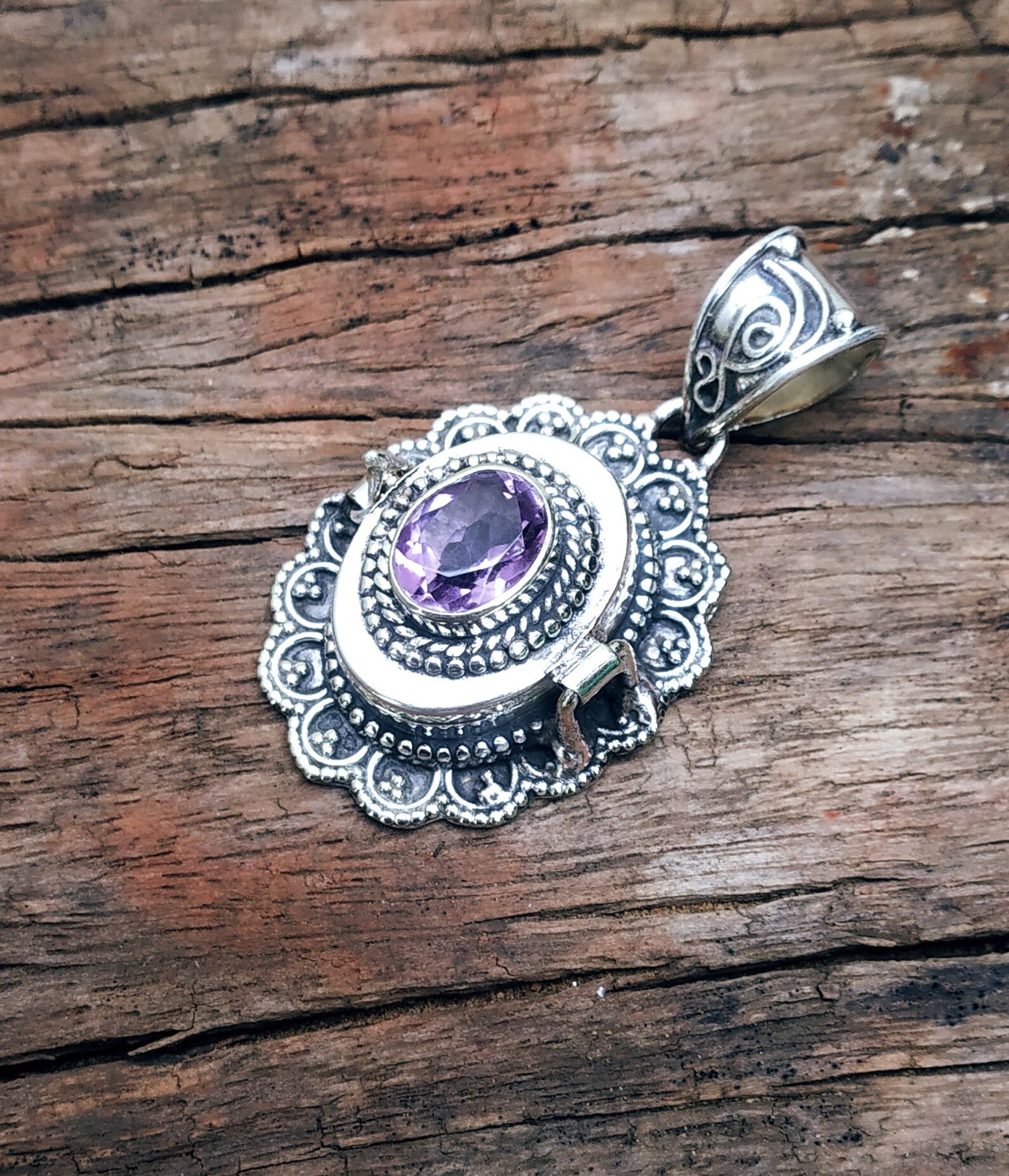 Amethyst Poison Box Pendant 92.5% Silver Poison Box Purple | Etsy